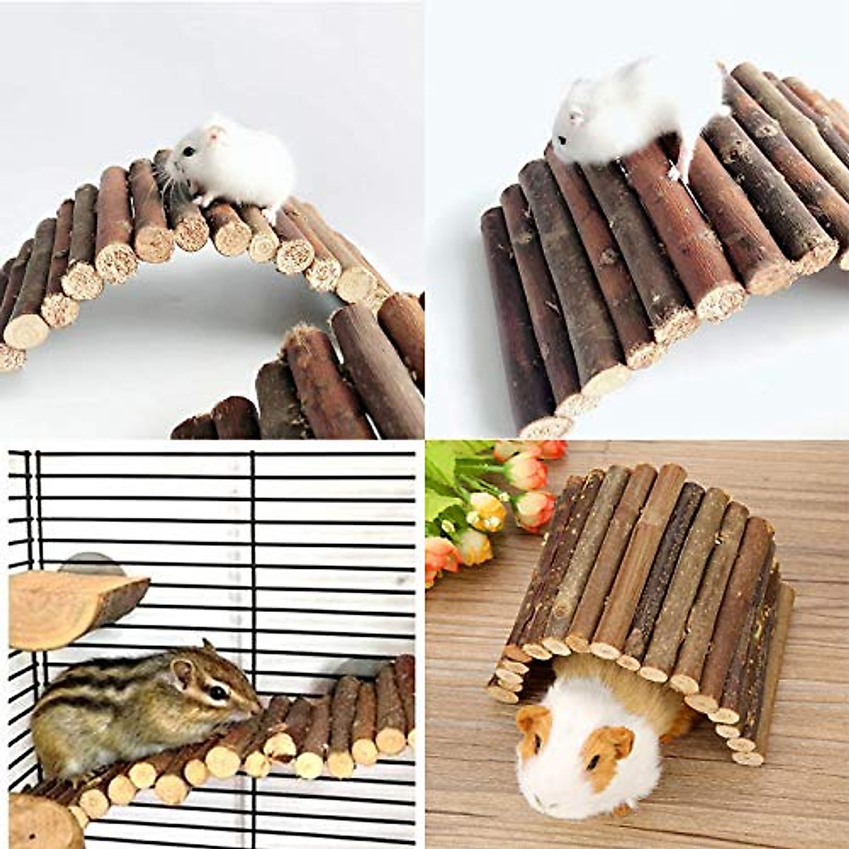 Hamiledyi Wooden Ladder Bridge, Mouse Rest Play Hiding Toy, Rodents Wooden House Guinea Pig Climbing Ladder Chews Toy for Small Animals Rat Syrian Hamster Squirrel Chinchilla Hedgehog3PCS