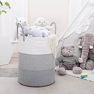 CHICVITA Large Baby Laundry Basket, Clothes Hamper for Nursery, Bedroom, Living Room, Bathroom, Tall Storage Basket for Clothes, Blankets, Towels, Toys, 15 x 20 inches, Grey, 58L