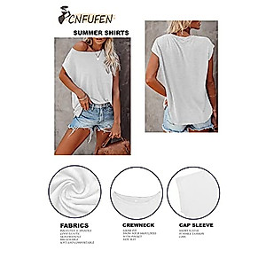 CNFUFEN Womens Tops Short Sleeve Casual Clothes Solid Color Shirts for Women 2023 Ladies Tops Short Sleeve with Pockets Summer Teacher Shirts White S