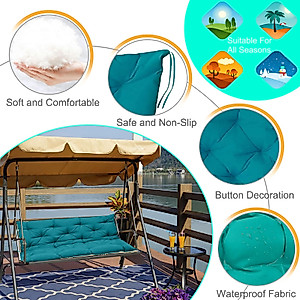 RUFXIEZW Porch Swing Cushions, Waterproof Bench Cushion with Backrest, 4In Thicck Three Seat Swing Replacement Cushions, Replacement Seat Pad Cushion for Patio Swing (Lake blue, 40 * 60 in)