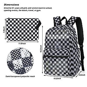 Yusudan Checkered Mesh Backpack for Girls, Kids Semi-Transparent School Bookbag Women See Through Beach Bag Daypack