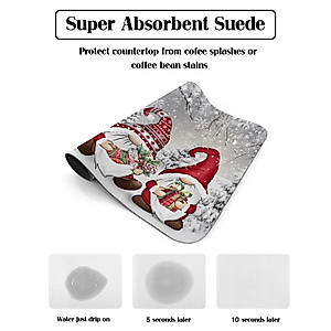 Red Gnomes Dish Drying Mat for Kitchen Counter, Super Absorbent Quick Dry Coffee Bar Mat Pad Thin Diatomaceous Sink Mat Non Slip Dish Drainer Mat 16''x24'' Christmas Winter Fantasy Snowflake