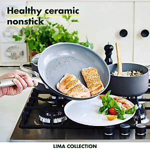 GreenPan Lima 1QT and 2QT Ceramic Non-Stick Saucepan Set, Gray - & Lima 8" Ceramic Non-Stick Open Frypan, Gray - CW0002858