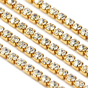 11 Yards Rhinestone Chain, Gold Trim Bling String for DIY Jewelry Making, Crafts, Shoe Charms (2mm Wide)