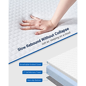 Avenco Gel Memory Foam Mattress Topper 2 Inch Twin Size Bed Topper with Removable Cover for College Dorm, Plush Feeling, CertiPUR-US Certified, White (T4FM05)