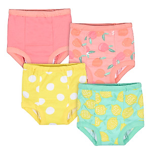Gerber Baby Girls Infant Toddler 4 Pack Potty Training Pants Underwear Peach and Yellow 3T
