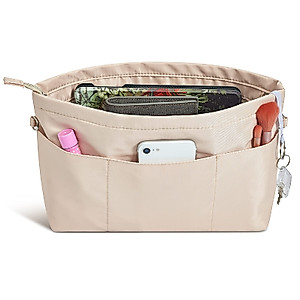 Vercord Premium Nylon Purse Organizer Tote Handbag Insert Organizers Bag in Bag Zipper 13 Pockets Beige Medium