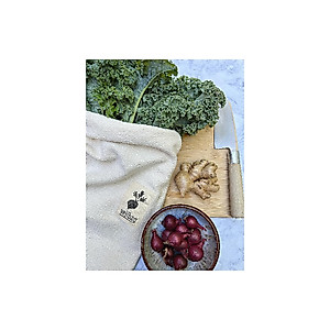 VEJIBAG Large | Certified Organic Cotton Vegetable Crisper Bags | Produce Bags to Keep Lettuce & Veggies Fresh | Reusable, Eco-Friendly, Biodegradable, Machine Washable/Dryable | Made in USA