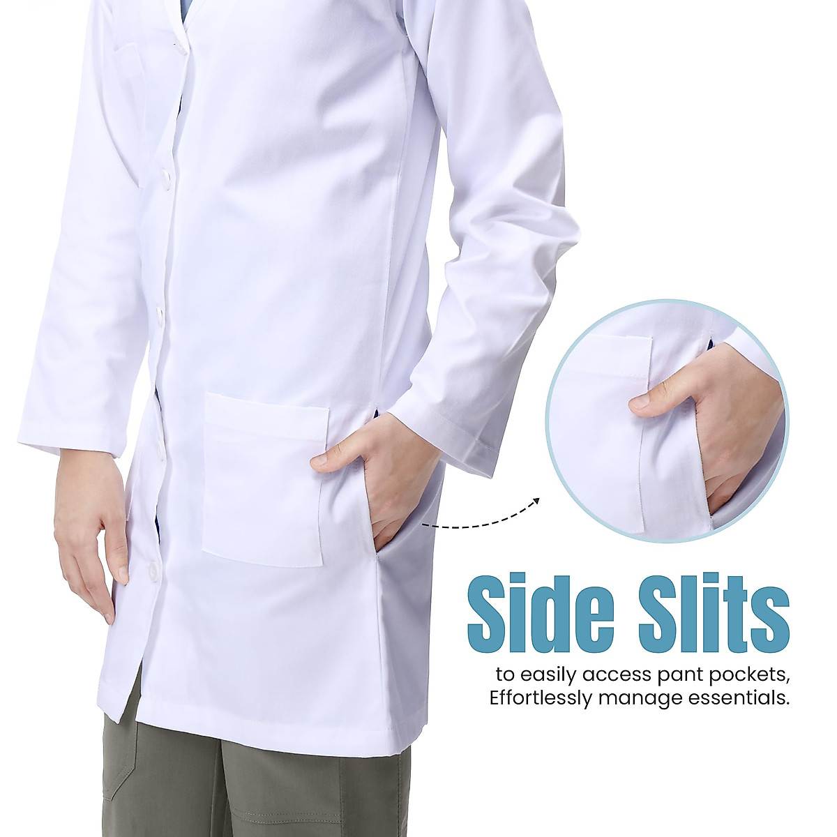 NY Threads Professional Lab Coat for Men Long Sleeve Poly Cotton Medical Coat 1 Pack, Large, White