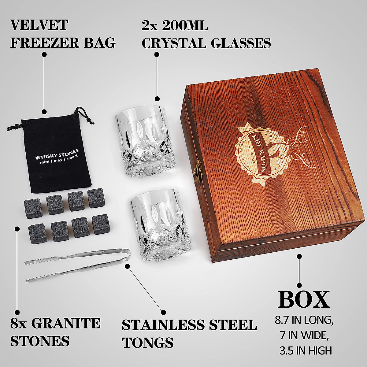 Whiskey Set Gifts for Men,Whiskey Stones & Whiskey Glasses Set of 2, Whisky Rocks Anniversary Best Groomsmen Dad Birthday Valentines Day Gifts Ideas for Him Mens Male Friends Wedding Husband Brother