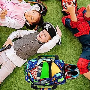 LOIDOU Duffle Bag for Boys Sport Gym Bag Kids Overnight Bag Girls Weekender Bag with Wet Pocket & Shoe Compartment (Dinosaur Navy)