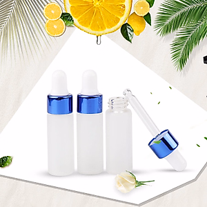 Kesell 50 Pack Dropper Bottles 5ml Frosted Glass Sample Bottles Refillable Essential Oil Dropper Bottle Perfume Cosmetic Liquid Sample Bottle with 3 Funnels, Blue Cap