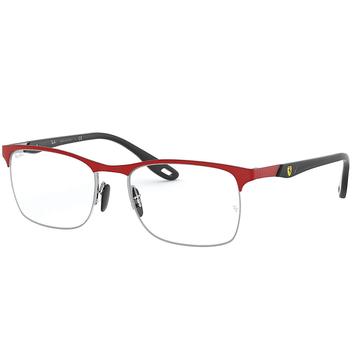 Ray-Ban RX8416M Scuderia Collection Square Prescription Eyeglass Frames, Matte Red Ferrari On Silver/Demo Lens, 54 mm