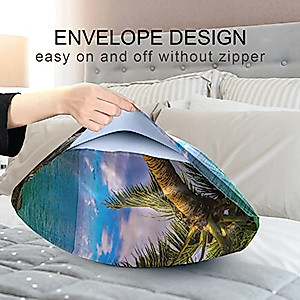 Tropical Beach Sea Sunrise Palm Tree Satin Pillowcase Silk Pillow Case for Hair and Skin Pillow Covers with Envelope Closure,Standard Size 20x26 Inch
