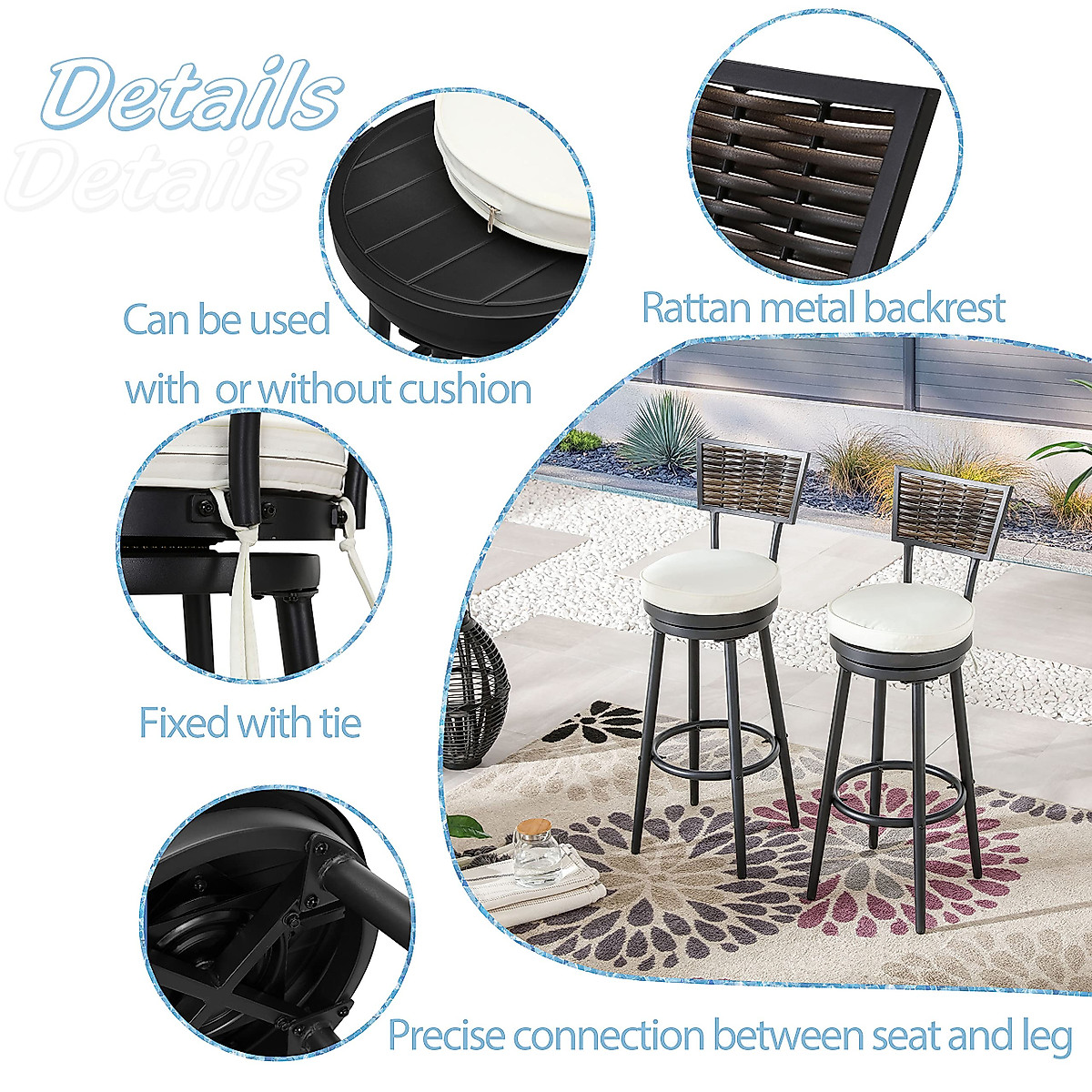 LOKATSE HOME Outdoor Swivel Bar Stools Set of 2 Chairs Armless for Pub Kitchen Cafe Patio Bistro, Beige