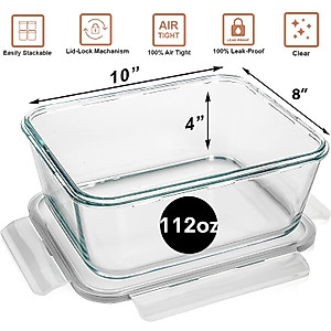 Razab 14 Cup/ 112 oz LARGE Glass Food Storage Container Locking Lid. For Storing food, Vegetables or Fruits. Baking Casserole, Lasagna, Baking, Roasting chicken & lot of other tasty Food BPA Free