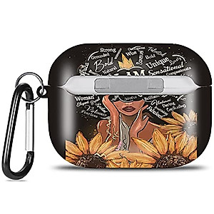 Airpods Pro Case Black Girl, OTOPO Cute Air pods Pro Accessories Protective Hard Case Cover Portable & Shockproof Women with Keychain for Airpods Pro Charging Case (Sunflower African American Women)