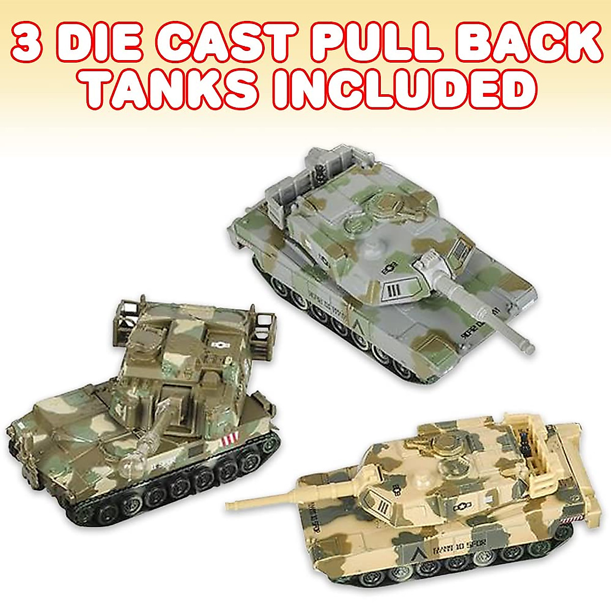 ArtCreativity 6” Long Pull Back Tank Toys, Set of 3, Diecast Military Vehicles, Camouflage Colors, Pullback Action, Army Toys for Boys & Girls, Fun Party Favors, Classroom Prizes, Gifts for Kids