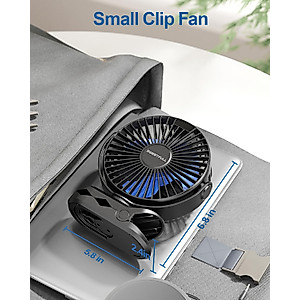 SWEETFULL Portable Clip on Fan - Battery Operated Stroller Fan, 4000mAh Small Rechargeable Fan with LED Display, 4 Speeds, Mini Personal Cooling Desk Fan for Golf Cart Travel Camping Gym (Black)