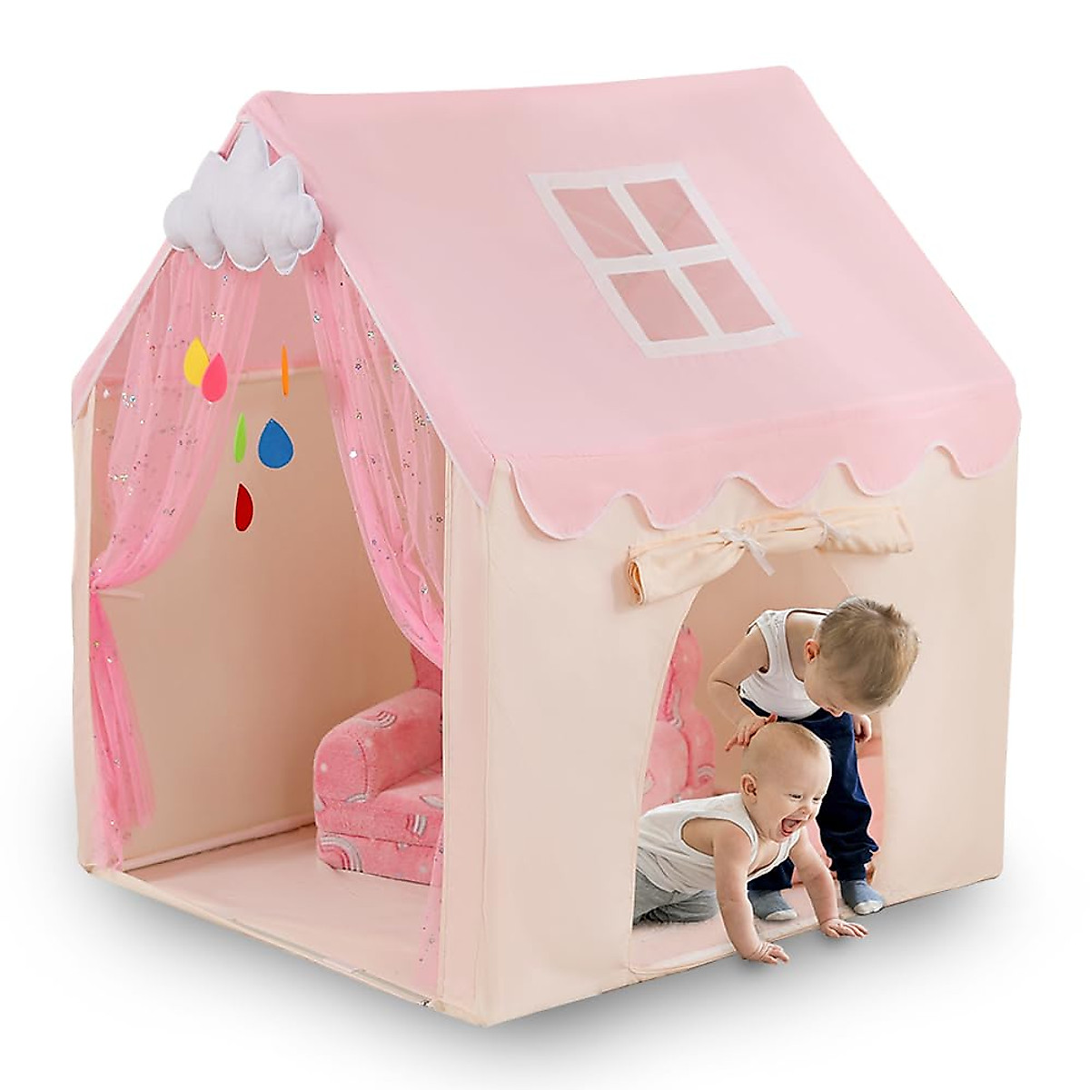 Kids Play Tent with Two Doors and Windows, Middle Sized Playhouse Tent for Baby Girls and Boys, Imaginative Kids Indoor Playhouses Play Tent (Pink)