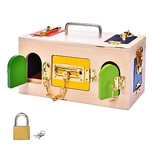 MICKYU Montessori Lock Box Toys Wooden Busy Board Sensory Toy Fine Motor Skills Learning Toys Gift for Toddlers Boys Girls