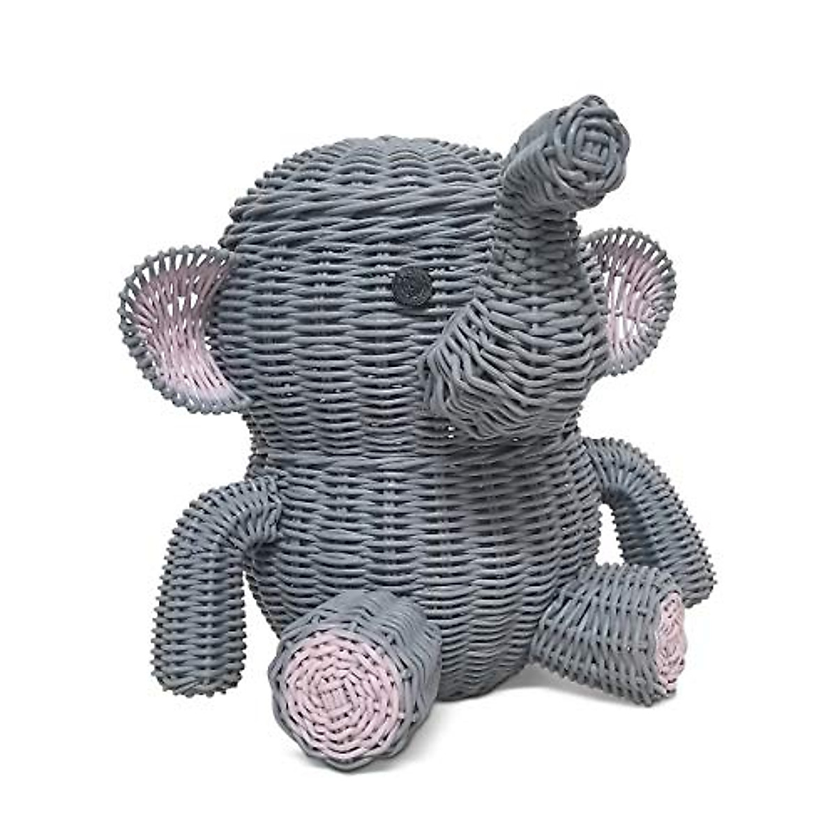 G6 COLLECTION Large Elephant Rattan Storage Basket With Lid Decorative Bin Home Decor Hand Woven Shelf Organizer Cute Handmade Handcrafted Gift Art Decoration Artwork Wicker Elephant (Large, Gray)
