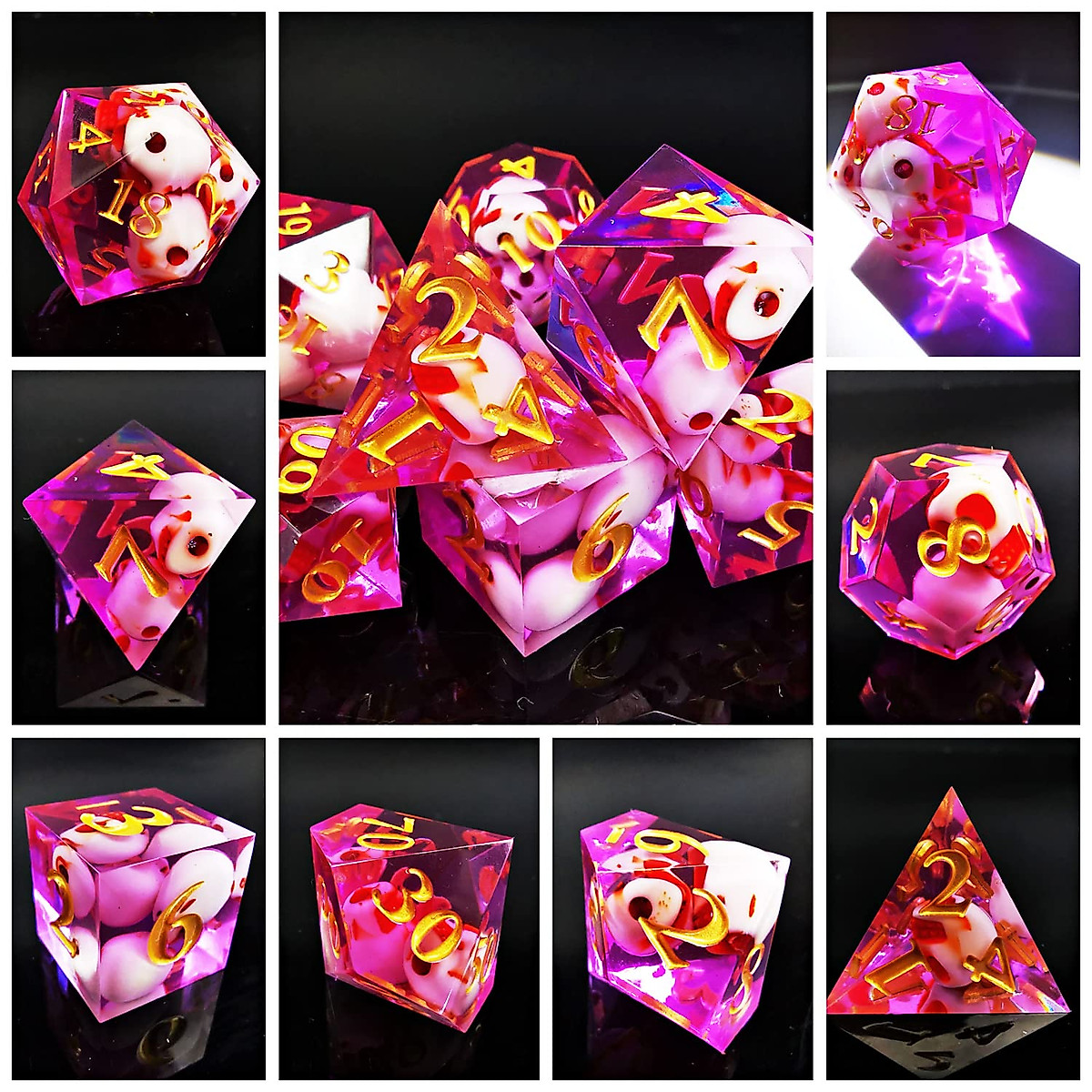 HAOMEJA DND Skull Resin Dice Set Handcrafted Designer 7-Die Polyhedral RPG Dice Set with Sharp Edges for Tabletop RPG Player Galaxy Series (Skull-Purple)