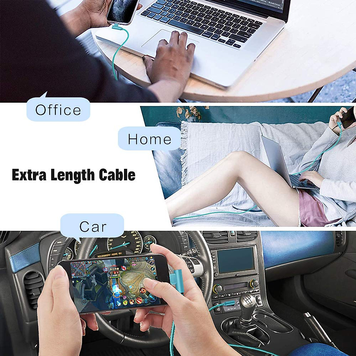 Jeercor Lightning Cable 10FT MFi Certified iPhone Charger 90 Degree Nylon Braided Fast Charging Long for iPhone 12/12pro/11/11pro/XS/MAX/XR/X/8P/8/7P/7/6（3-Pack）