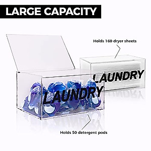 NOKI Dryer Sheets Holder, Clear Acrylic Dryer Sheet Dispenser with Lid, Laundry Powder & Detergent Pod Container for Laundry Room Decor