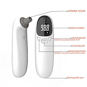Pet Thermometer for Dog cat Rechargeable Infrared pet Ear Thermometer 1 Second Reading Fast and Accurate Temperature Detection, ℉/℃ Switchable
