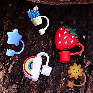 8pcs Drinking Straw Covers Cap, Lovely Cartoon Reusable Drinking Straw Tips Lids, Straw Toppers for Tumblers, Portable Cute Straw Tips Covers, Dust Proof Plugs Cap Protector (8 different patterns)