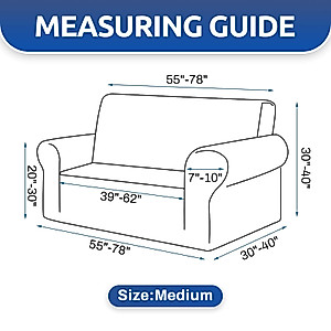 KEKUOU Stretch Loveseat Sofa Cover Slipcover,Couch Covers for 2 Cushion Couch Sofa (55"-79") Furniture Protector Sofa with Elastic Bottom for Kids,Dog. Jacquard Small Checked (Medium,Black)