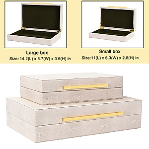 SYYSY Ivory Shagreen box Faux Leather Set of 2 Decorative Boxes,Large Stacking Storage Decorative Boxes with Lids for Modern Home Decor Jewelry Box Organizer
