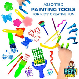 KEFF Kids and Toddler Paint Set - Washable Tempera Finger Painting Set with Non Toxic Watercolor, Acrylic Pots, Sponges & More Art and Crafts Supplies