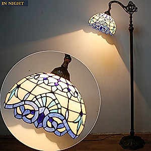 WERFACTORY Tiffany Floor Lamp Navy Blue White Stained Glass Arched Lamp 12X18X64 Inches Gooseneck Adjustable Corner Standing Reading Light Decor Bedroom Living Room S003B Series