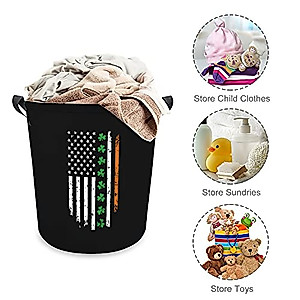 Irish American USA Flag Shamrock for St. Patrick's Day Oxford Cloth Laundry Basket with Handles Storage Basket for Toy Organizer Kids Room Nursery Hamper Bathroom