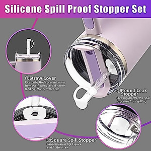 2Sets Silicone Spill Proof Stopper for Stanley 40/30 oz Quencher 1.0 Tumbler with Handle for Stanley Cup Accessories Including 2 Straw Cover Cap, 2 Round Leak Stopper 2 Square Spill Stoppers