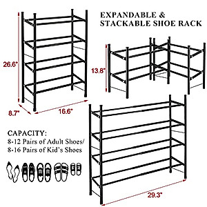 LNYZQUS 4-Tier Expandable Shoe Rack,Stackable Sturdy Shoe Shelf Shoes Stand,Metal Slim Closet Shoe Racks Organizer Adjustable Long Sneaker Rack For Closet Entryway-Black