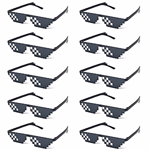 JYZOBJHB 10 Pieces Thug Life Party Sunglasses Pixelated Mosaic Eyewear Black for Unisex Adults Kids (Flat Black)
