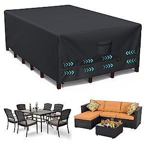 BROSYDA Upgraded Patio Furniture Set Cover, Improved Heavy Duty Waterproof Outdoor Furniture Covers Outdoor Couch Cover Table and Chair Cover with Adjustable Straps, 108"L ×82" D×28" H, Back