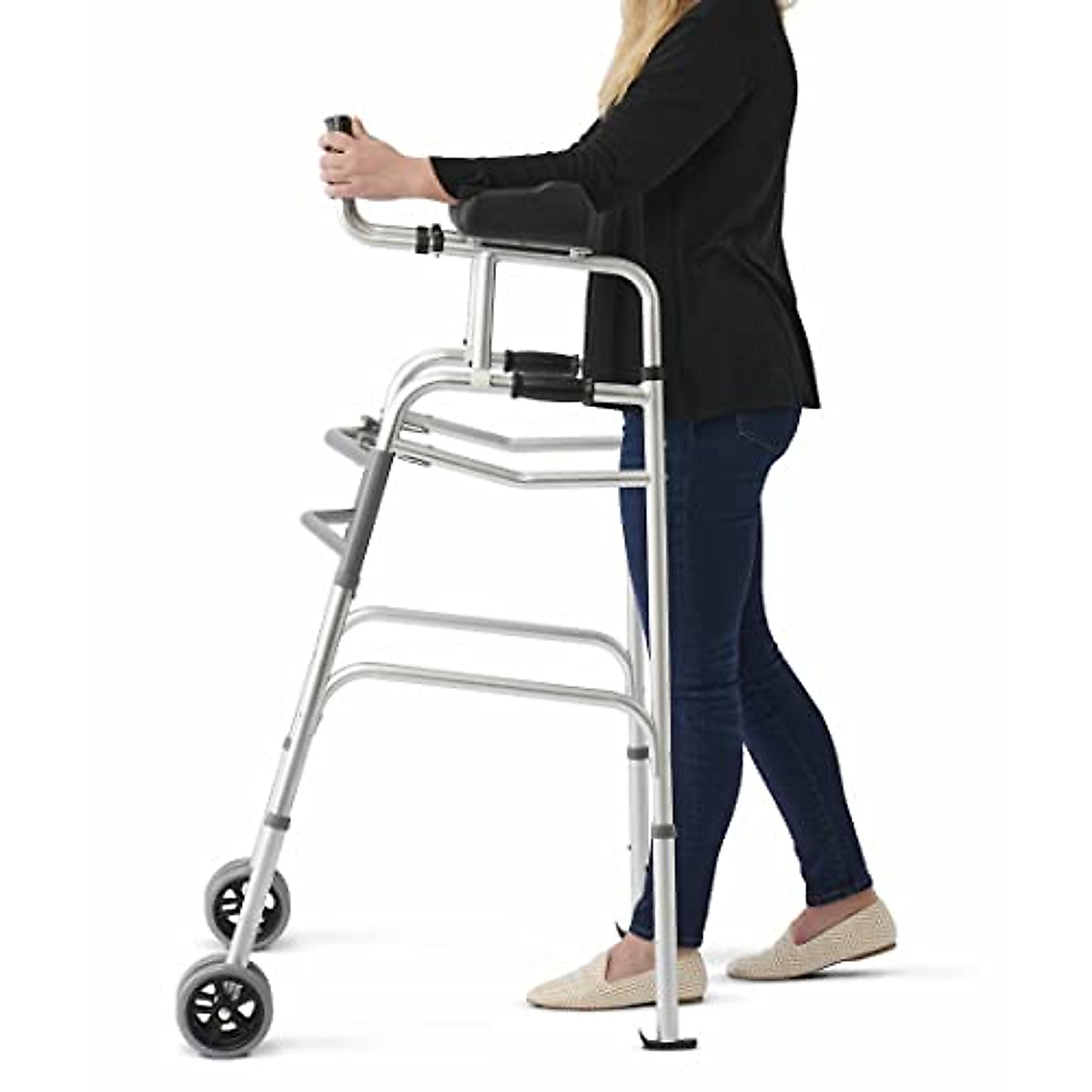 Medline Upright Walker with 5” Dual Wheels, Forearm Walker with Armrests, Height Adjustable, 300lb Weight Capacity