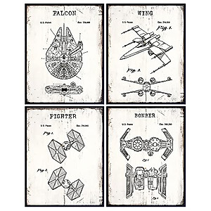 Original Patent Prints Poster Set - Wall Art for Boys Bedroom, Kids Room, Home, Apartment - Rustic Vintage Decor Sign Plaque Pictures - Gift for Men, Guys, Women, Teens - 8x10 Unframed
