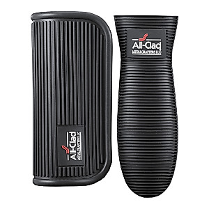 All-Clad Premium Ribbed Textured Silicone Grip Cookware Set, Thick, Long-Lasting, Durable, Heat Resistant Pot Holder and Skillet Handle Grip Cover, Black