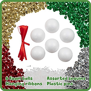 READY 2 LEARN- Create Your Own Sequin Ornaments - Set of 6 - Christmas Crafts for Kids - Christmas Tree Decorations - All Materials Included, Green,Red,Silver