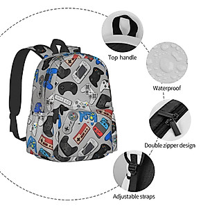 Oplp Video Game Controller Grey Background Large Capacity Backpack Colorful Gamepad Lightweight Personalized Laptop Bag Tablet Travel School Bag with Multiple Pockets
