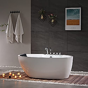 Empava 59 in. Acrylic Freestanding Tub Hydromassage Gracefully Oval Shaped Whirlpool 7 Water Jets Soaking SPA, Double-Ended Massage Bathtub with Black Pillow , White