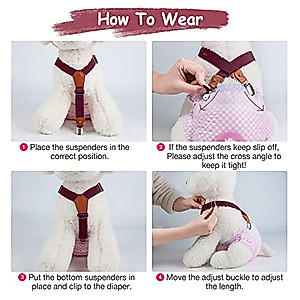 Pet Soft Dog Suspenders 2 Pieces Female Dog Diaper Suspenders for Dogs Diaper Keeper Suspender for Dog Skirt, Dog Dress (Brown & Burgundy, M/L)