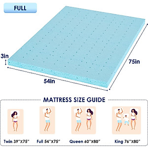 3 Inch Gel Memory Foam Mattress Topper, Mattress Topper, Memory Foam Mattress Pad, Cooling Gel Infused Mattress Topper, Soft Mattress Pads for Sleeper Sofa (Full)