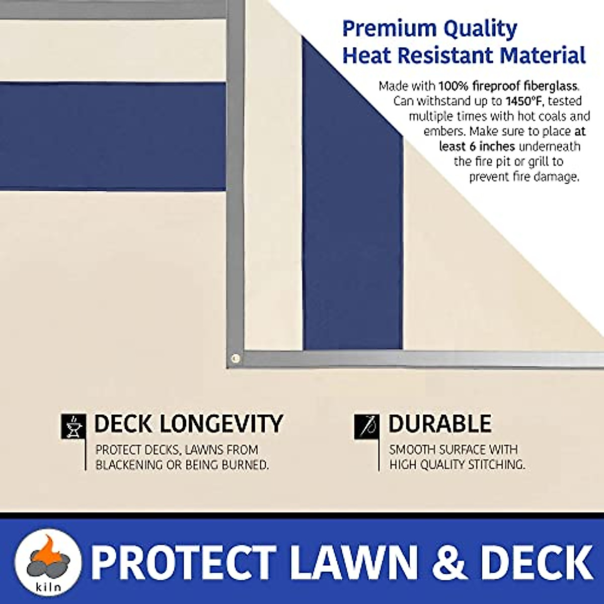 Firepit mat, Fireproof mat for firepit, Deck Fire Protection, 47 inches x 47 inches, Protect Lawn with fire Pit mat for Grass, Fire Pit mat for Deck, Black x Silver