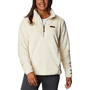 Columbia Women's Fire Side Sherpa 1/4 Zip, Chalk, Large